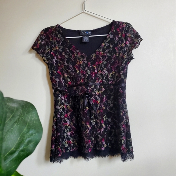 Style & Co. | Tops | Style Co Petite Blouse Lace Short Sleeve Small ...